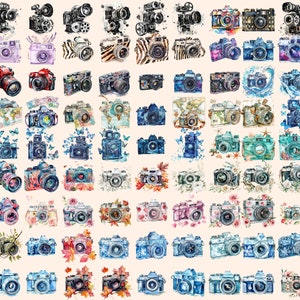 Cameras Watercolor Clipart Bundle - 360 PNG Assorted Camera Images ...