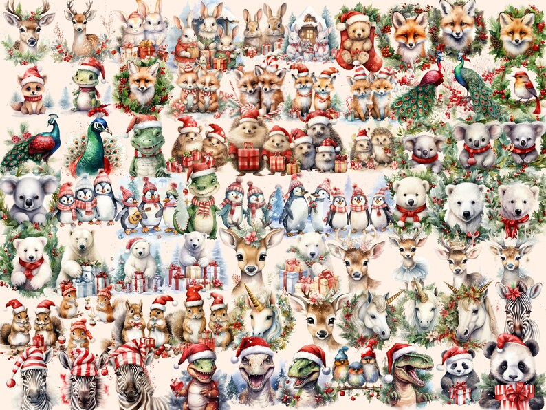 Christmas Animals Watercolor Clipart Bundle: 362 Festive PNG Images ...