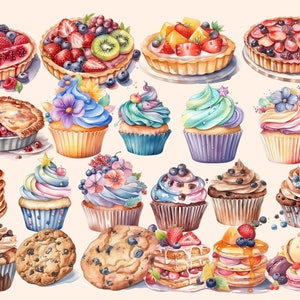 Sweet Treats Watercolor Clipart Bundle - Tasty Desserts, Donuts ...