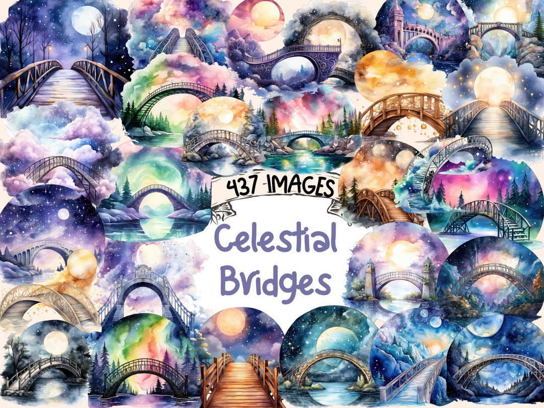 Celestial Bridges Watercolor Clipart Bundle - 437 PNG Cloudy Bridge ...
