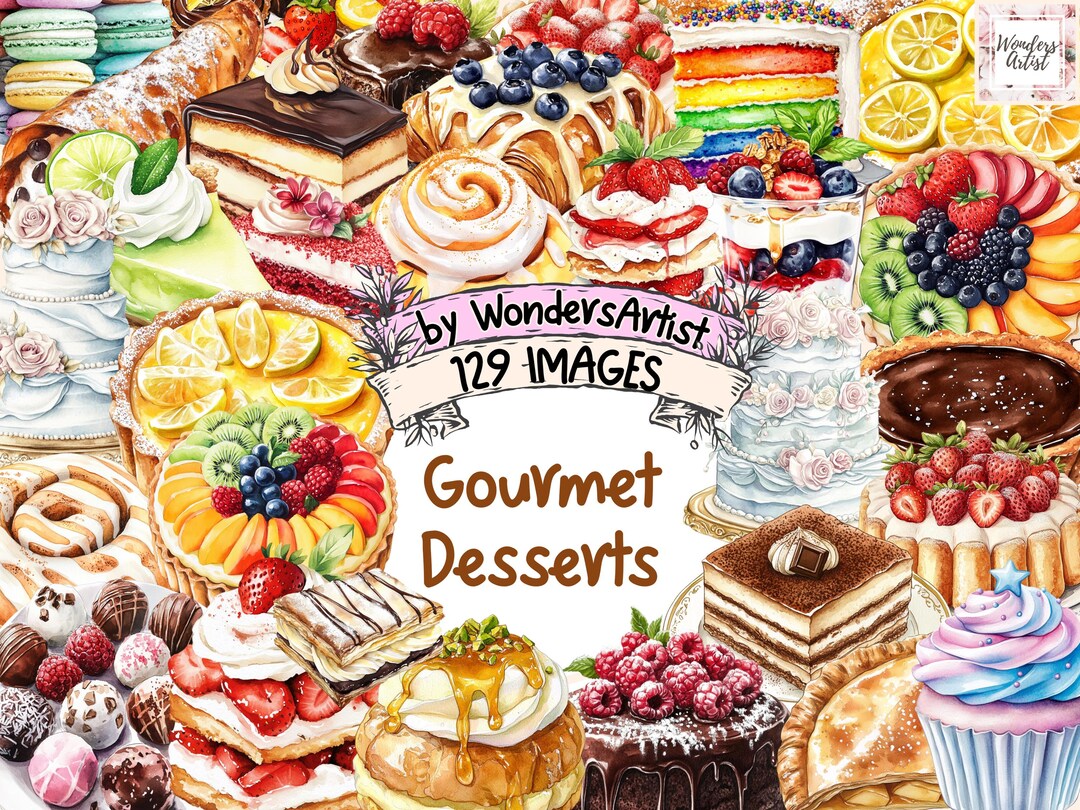 Watercolor Gourmet Desserts Clipart – 129 PNG Images, Commercial Use ...