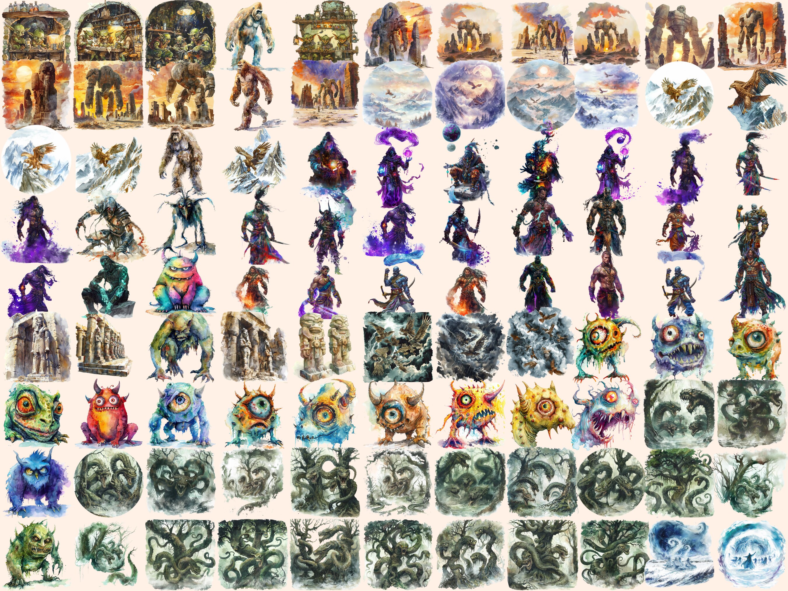 Watercolor Mythical Creatures Clipart Bundle: 728 Fantasy PNG Images ...