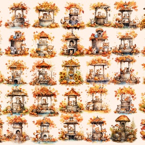 Autumn Wells Watercolor Clipart Bundle - 120 PNG Fall Well Images ...