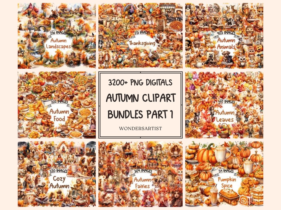 Autumn Clipart Bundles Part 1 - 3200 + PNG Fall Premium Graphics ...