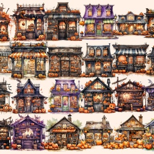 Halloween Storefronts Clipart: 207 Spooky Watercolor PNG Images ...