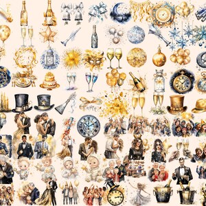 New Year's 2024 Watercolor Clipart Bundle: 1330 PNG Festive Images ...