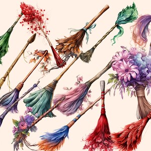 Broomsticks Watercolor Clipart Bundle - 60 PNG Fairytale Images ...