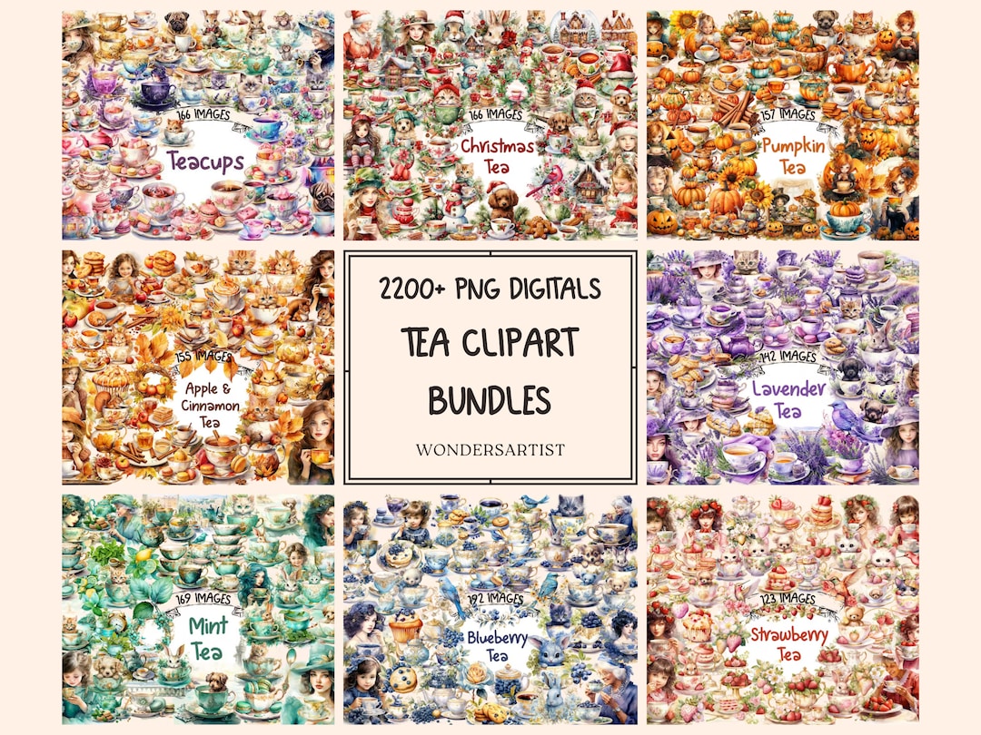 Tea Clipart Watercolor Bundles - 2200+ PNG Magical Teacup Graphics ...