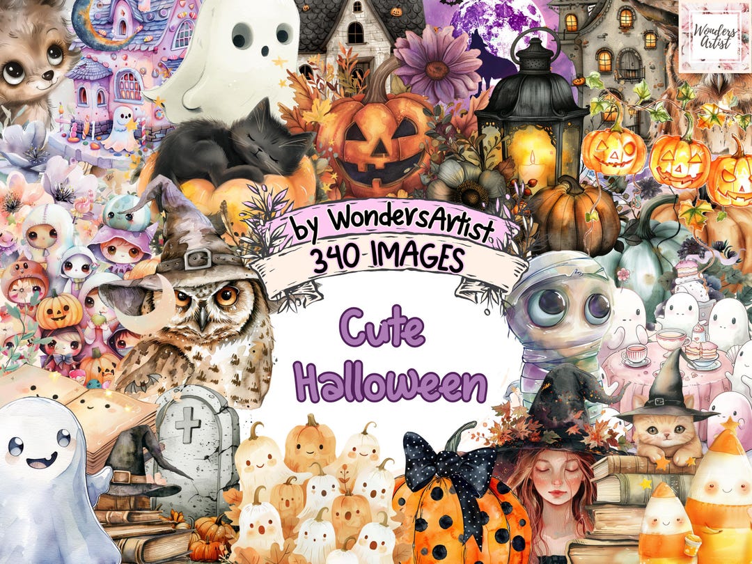 Cute Halloween Watercolor Clipart Bundle – Spooky PNG Graphics (digital ...