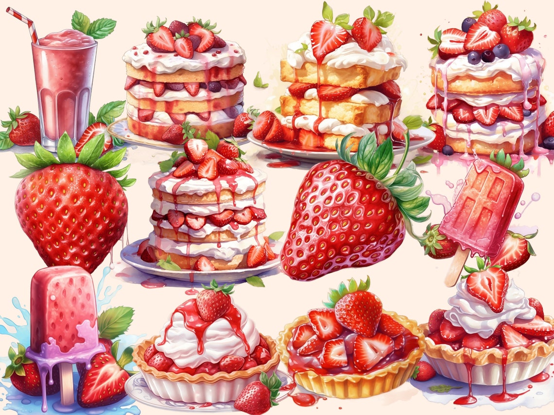 Strawberries Watercolor Clipart Bundle 78 PNG Images of - Etsy