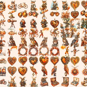 Orange Steampunk Watercolor Clipart Bundle 504 PNG Amber Steampunks ...