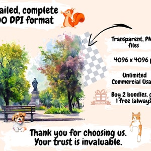 Spring Parks Watercolor Clipart Bundle - 450 PNG Springtime Park Scenes ...