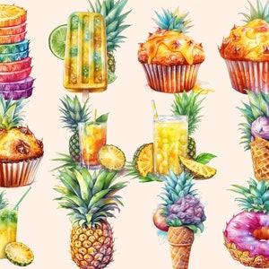 Watercolor Pineapple Clipart Bundle: 65 PNG Summer Fruit Images ...