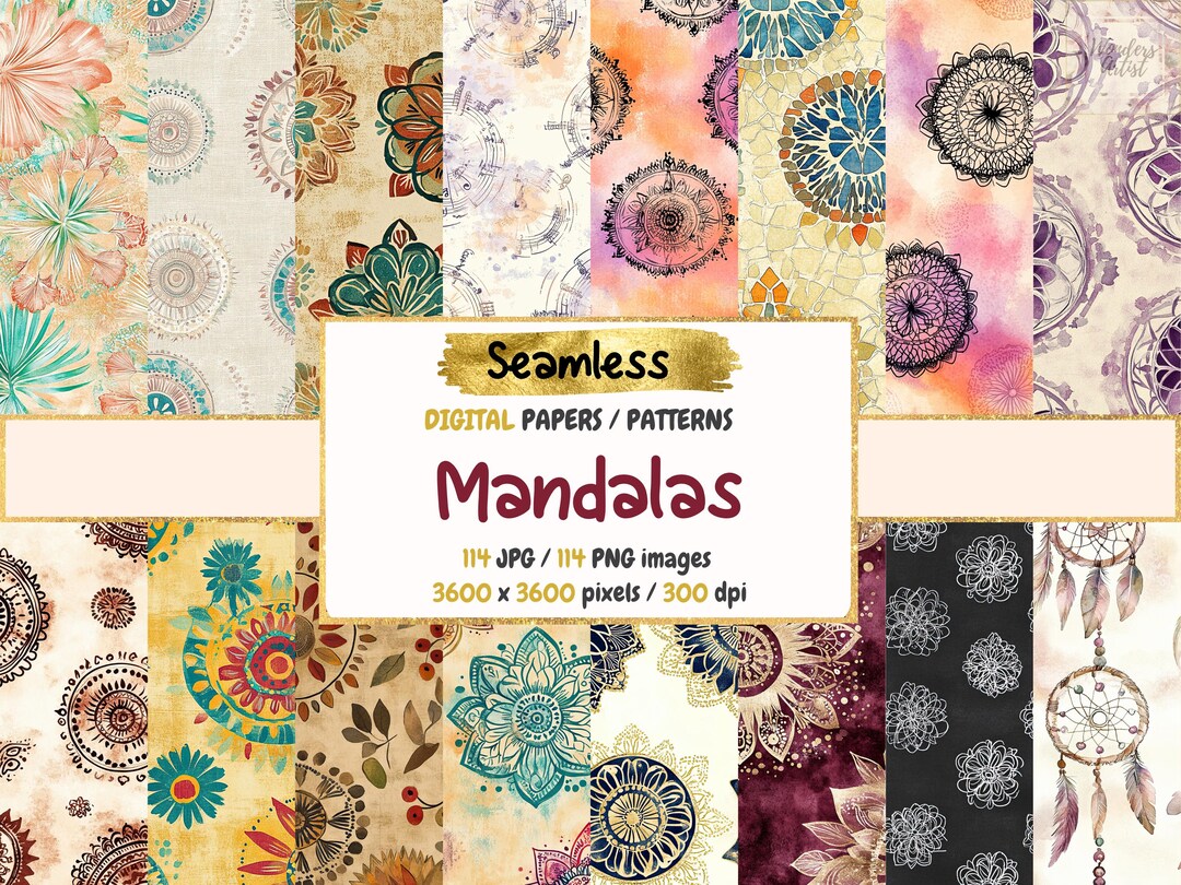 Mandala Digital Paper: Boho Seamless Patterns (commercial Use) - Etsy
