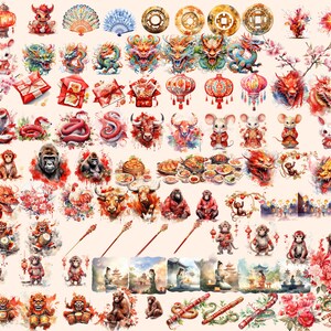 Chinese New Year Watercolor Clipart Bundle: Festive PNG Images (digital ...