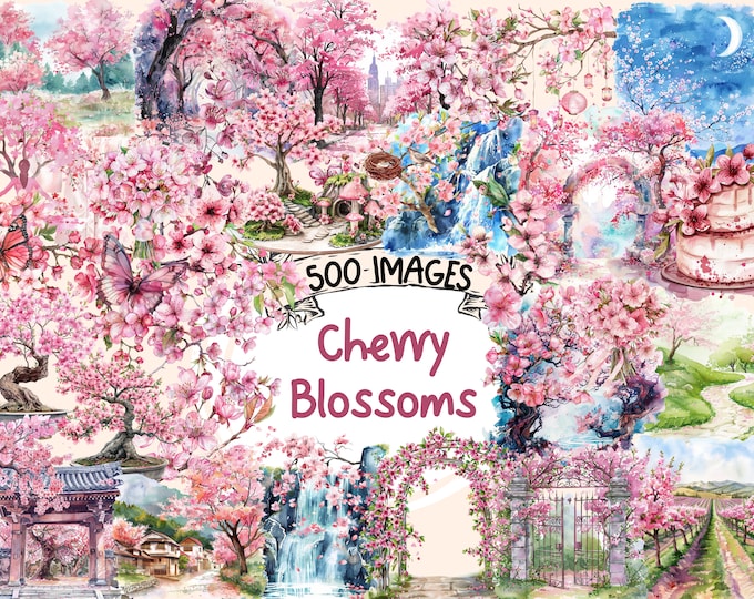 10 Japanese Cherry Blossom Tree Watercolor Clipart (sakura) - 10 High ...