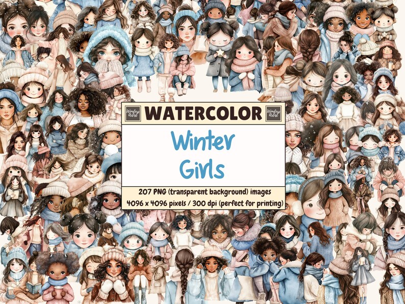 Winter Girls Watercolor Clipart - 207 PNG Graphics - Etsy