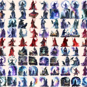 Gothic Wizards Watercolor Clipart Bundle: Dark Sorcerer PNG Images ...