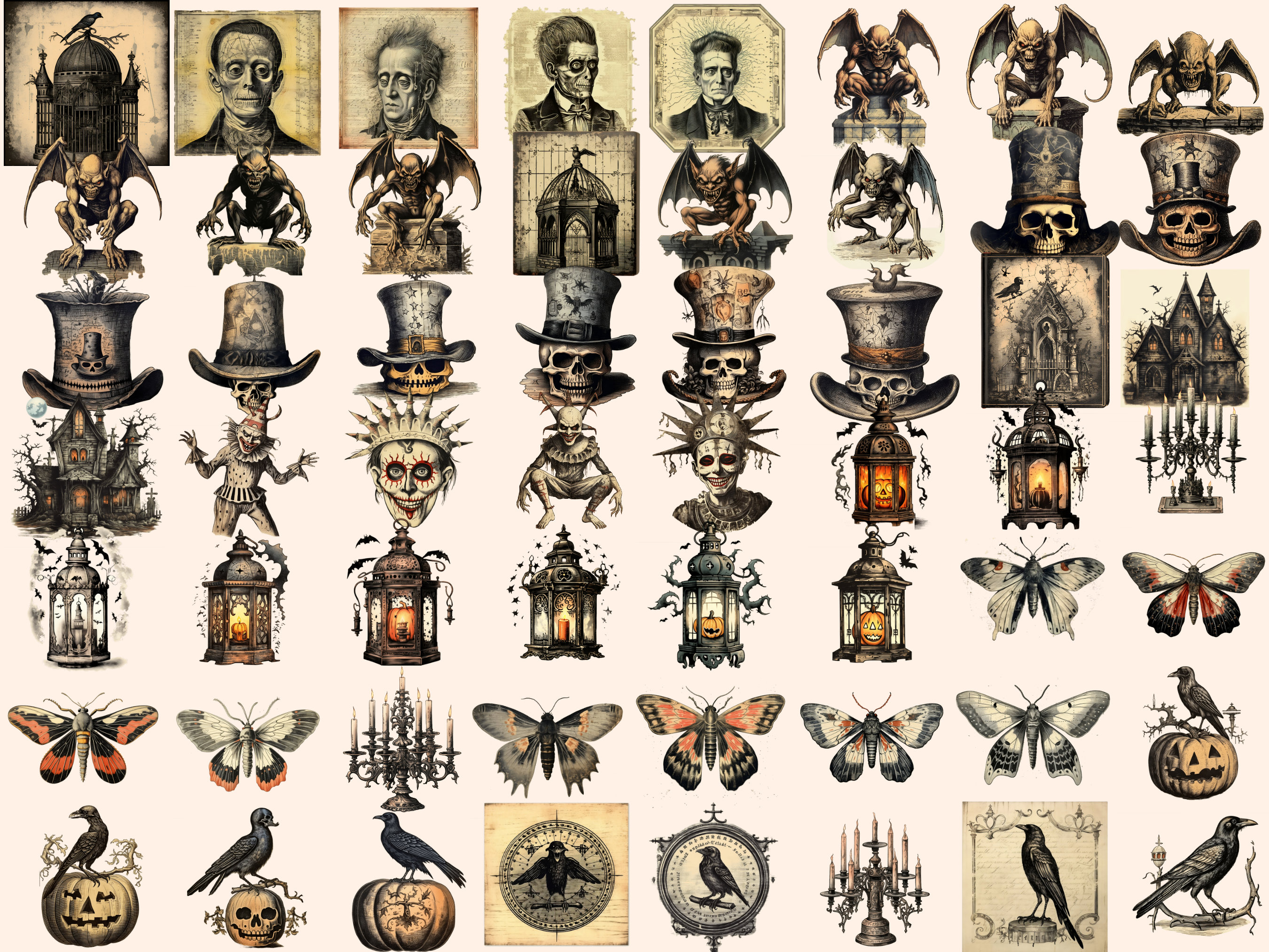 Vintage Halloween Clipart Bundle: 386 Retro PNG Images (digital ...