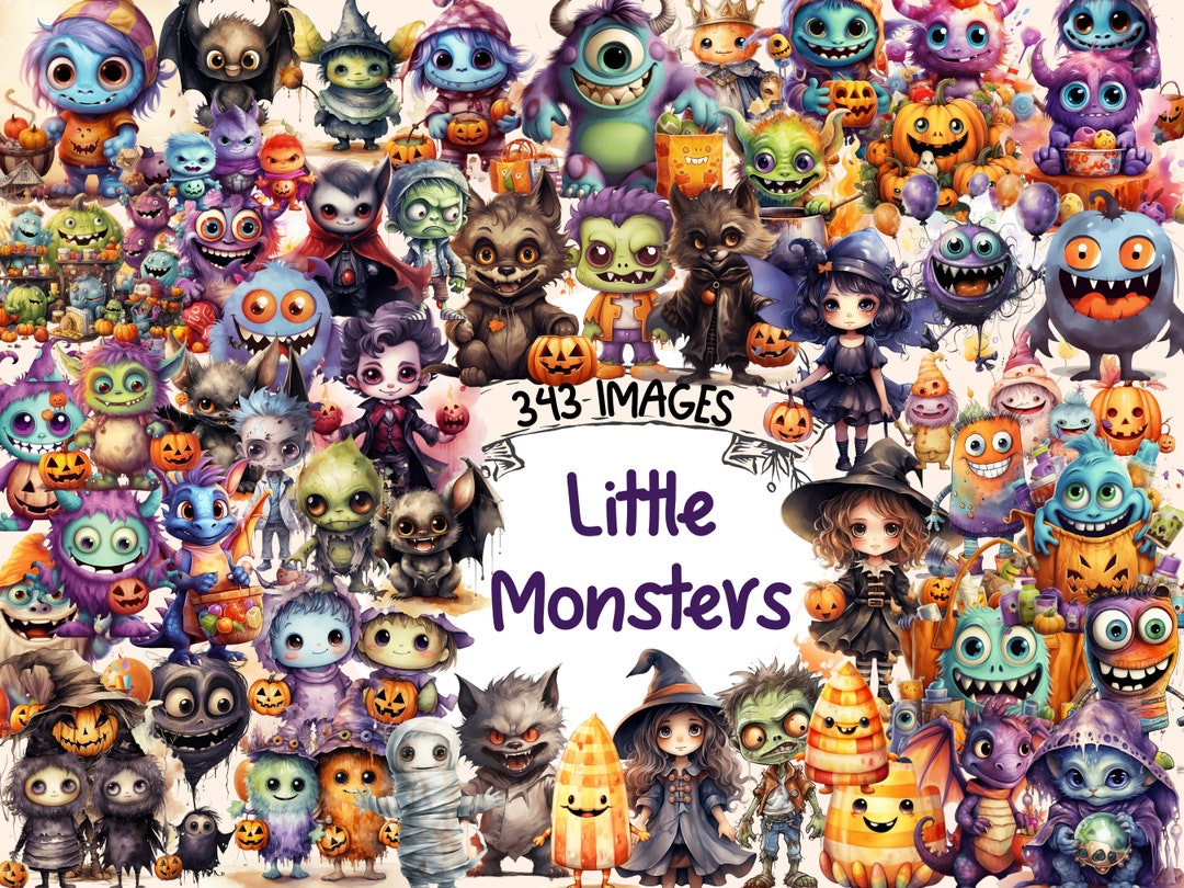Watercolor Halloween Monster Clipart Bundle: 343 PNG Spooky Images ...