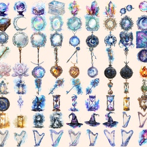 Magical Items Watercolor Clipart Bundle - 523 PNG Enchanted Object ...