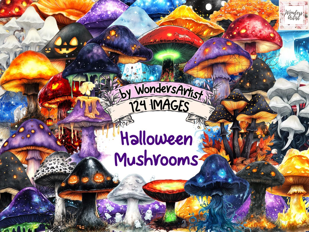 Halloween Mushroom Watercolor Clipart: Spooky Fungi Illustrations (124 ...