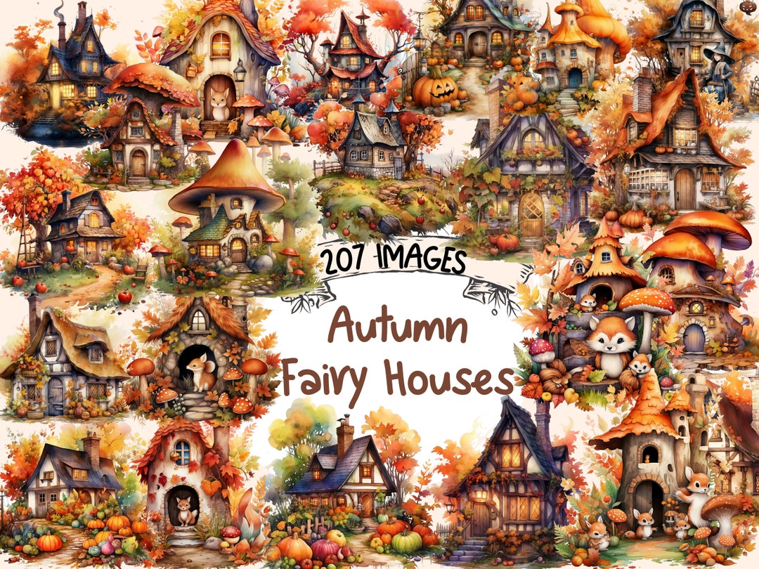 Autumn Fairy House Clipart Bundle: 207 Watercolor Cottage Graphics ...