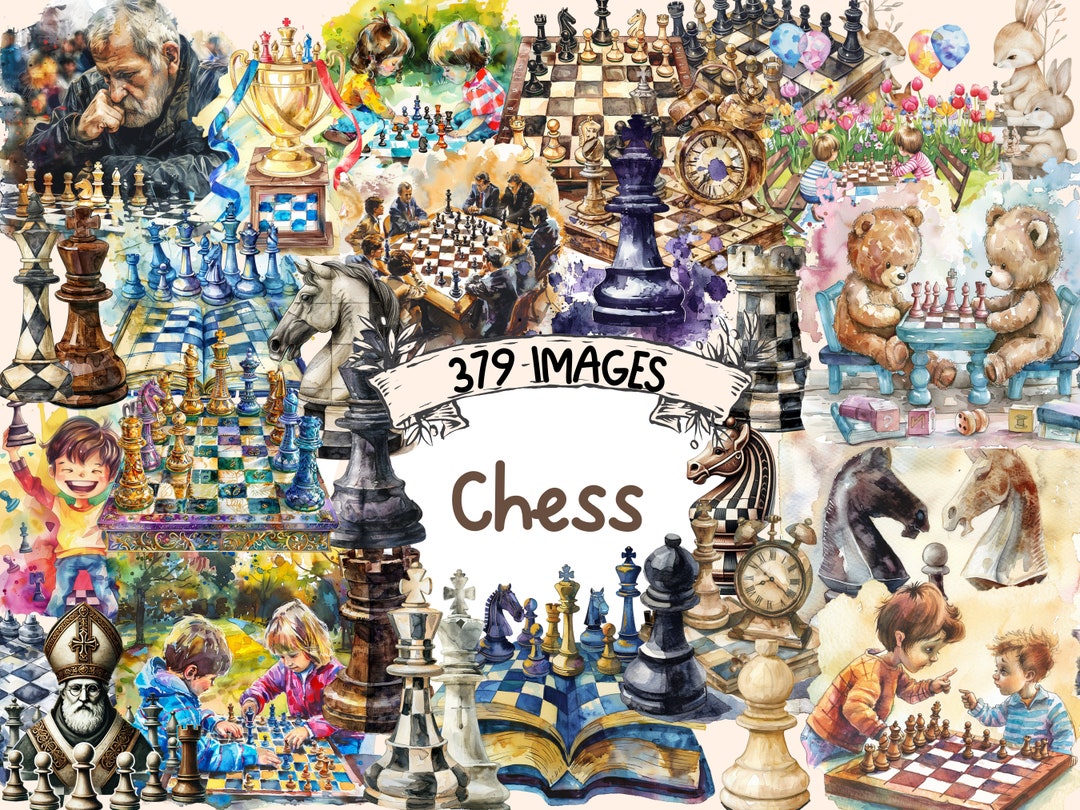 Chess Watercolor Clipart Bundle - 379 PNG Classic Chess Piece Images ...