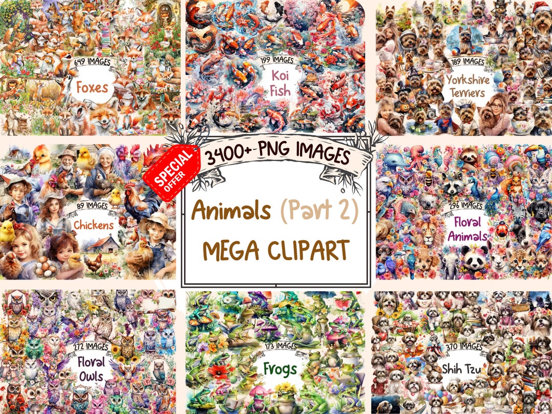 Animals Mega Clipart Bundle (P2) - 3400+ PNG Cute Animal Images ...