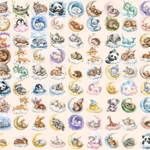 Sleepy Animals Watercolor Clipart Bundle - 456 PNG Cute Snoozing Pets ...