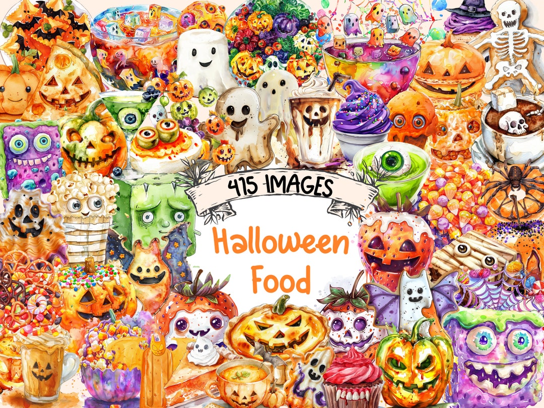Halloween Food Watercolor Clipart Bundle: 415 Spooky PNG Images ...