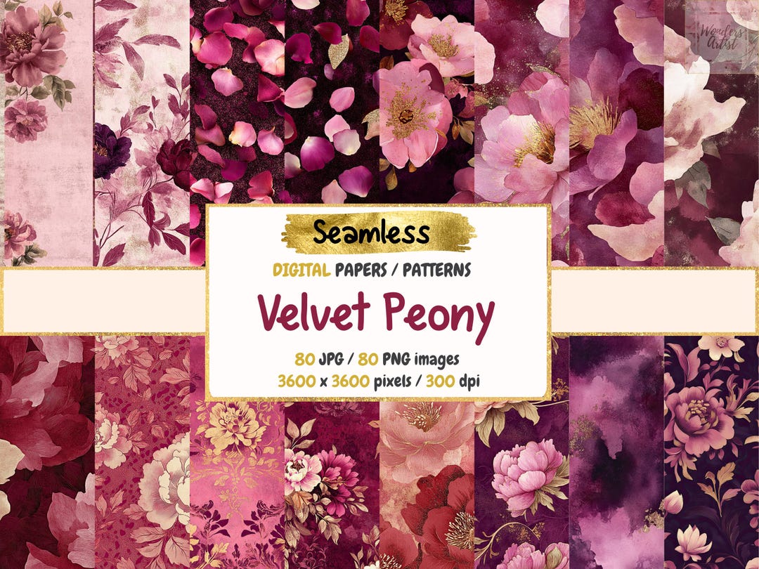 Velvet Peony Digital Paper: Seamless Floral Textures (commercial Use ...