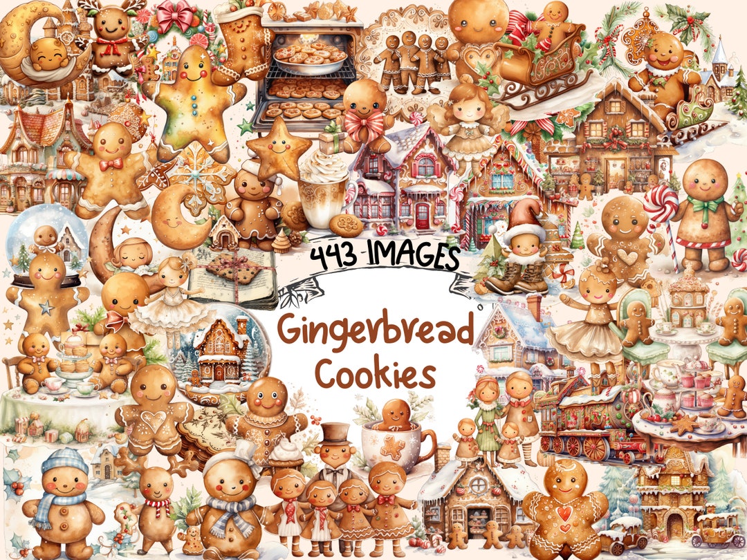Gingerbread Cookies Watercolor Clipart Bundle: 443 PNG Images (digital ...