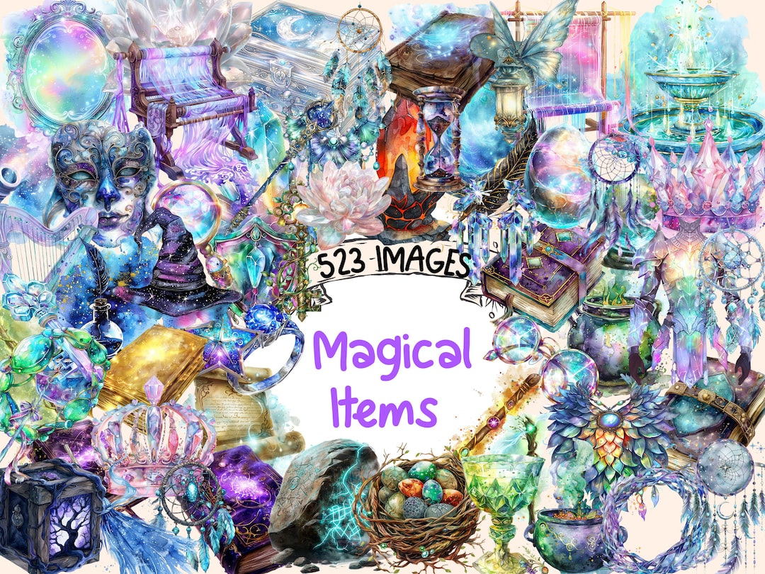 Magical Items Watercolor Clipart Bundle - 523 PNG Enchanted Object ...