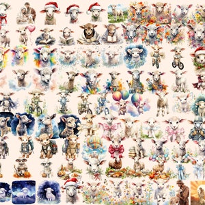 Lambs Watercolor Clipart Bundle - 255 PNG Sweet Cute Lamb Images ...