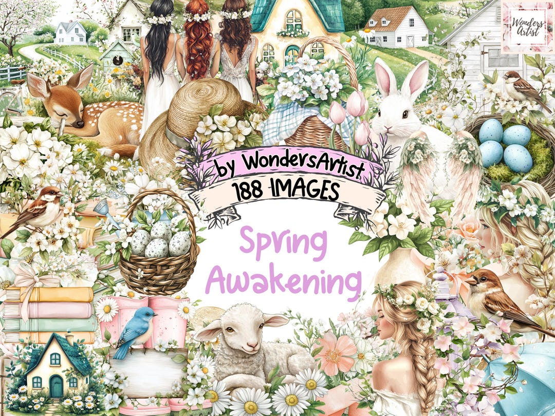 Spring Awakening Watercolor Clipart Bundle - 188 PNG Green Floral ...