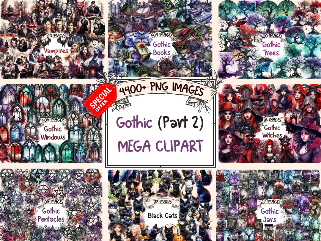 Gothic Mega Clipart Bundle (P2) - 4400+ PNG Dark Mystical Images, Eerie ...
