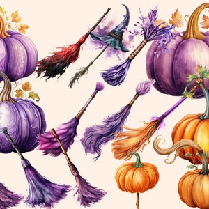 Broomsticks Watercolor Clipart Bundle - 60 PNG Fairytale Images ...