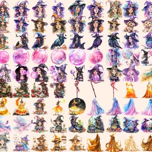 Candy Witches Watercolor Clipart Bundle - 636 PNG Sweet Witch Images ...