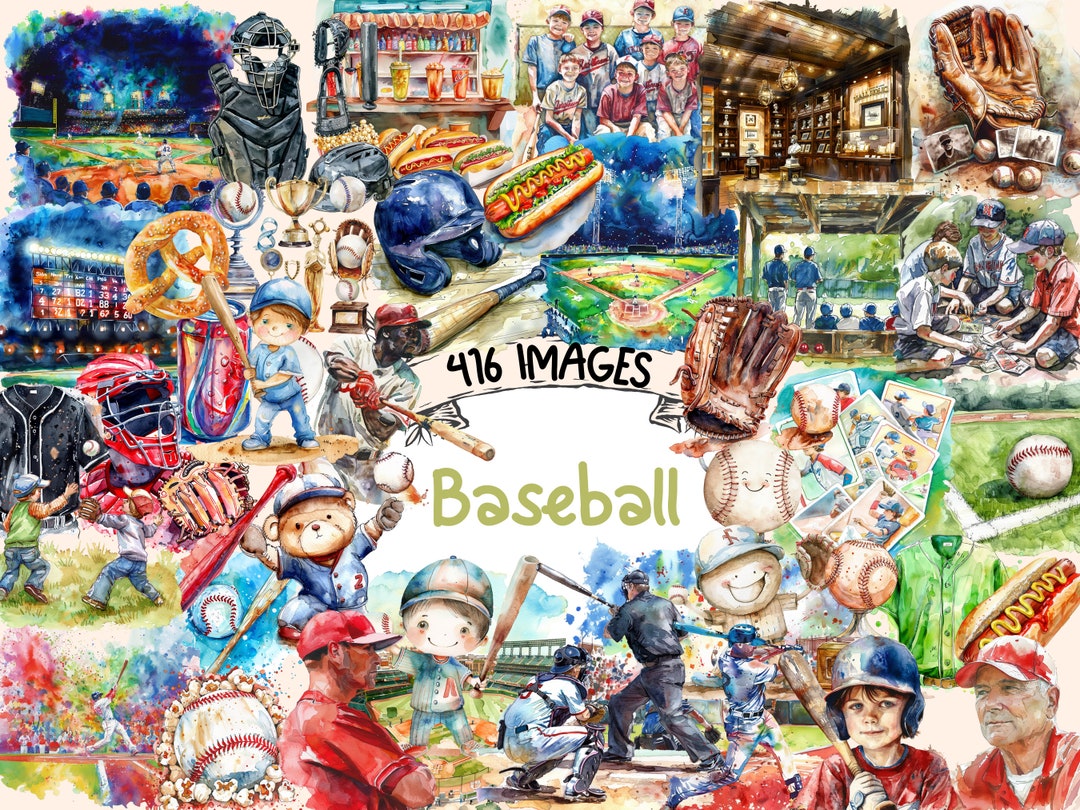 Watercolor Baseball Clipart Bundle: 416 PNG Sport Graphics (digital ...