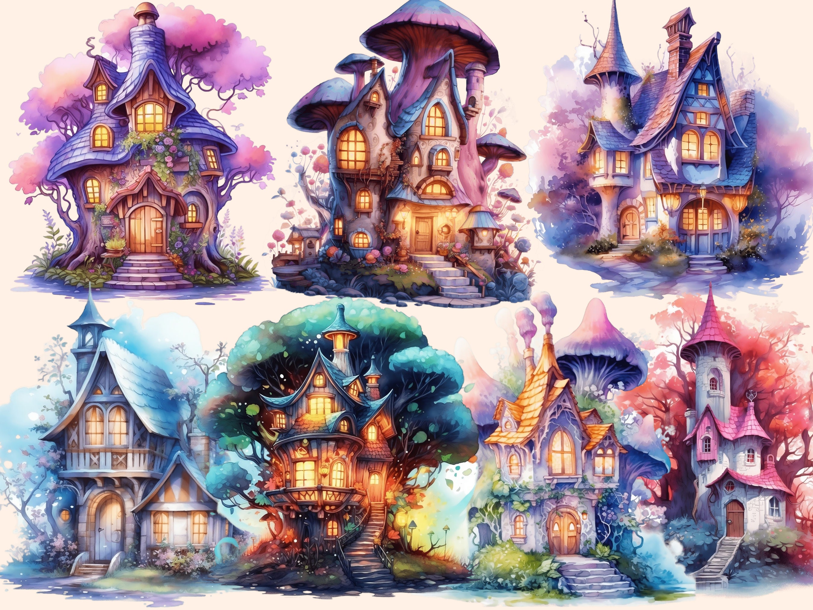 Fairy Houses Watercolor Clipart Bundle 63 Magical Fairytale - Etsy ...