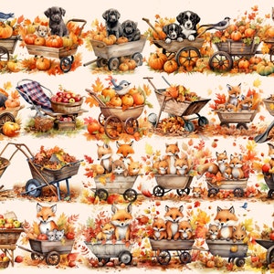 Fall Wheelbarrows Watercolor Clipart: Autumn Harvest Graphics (digital ...