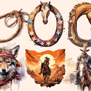 Western Watercolor Clipart Bundle: 103 Wild West PNG Images (digital ...