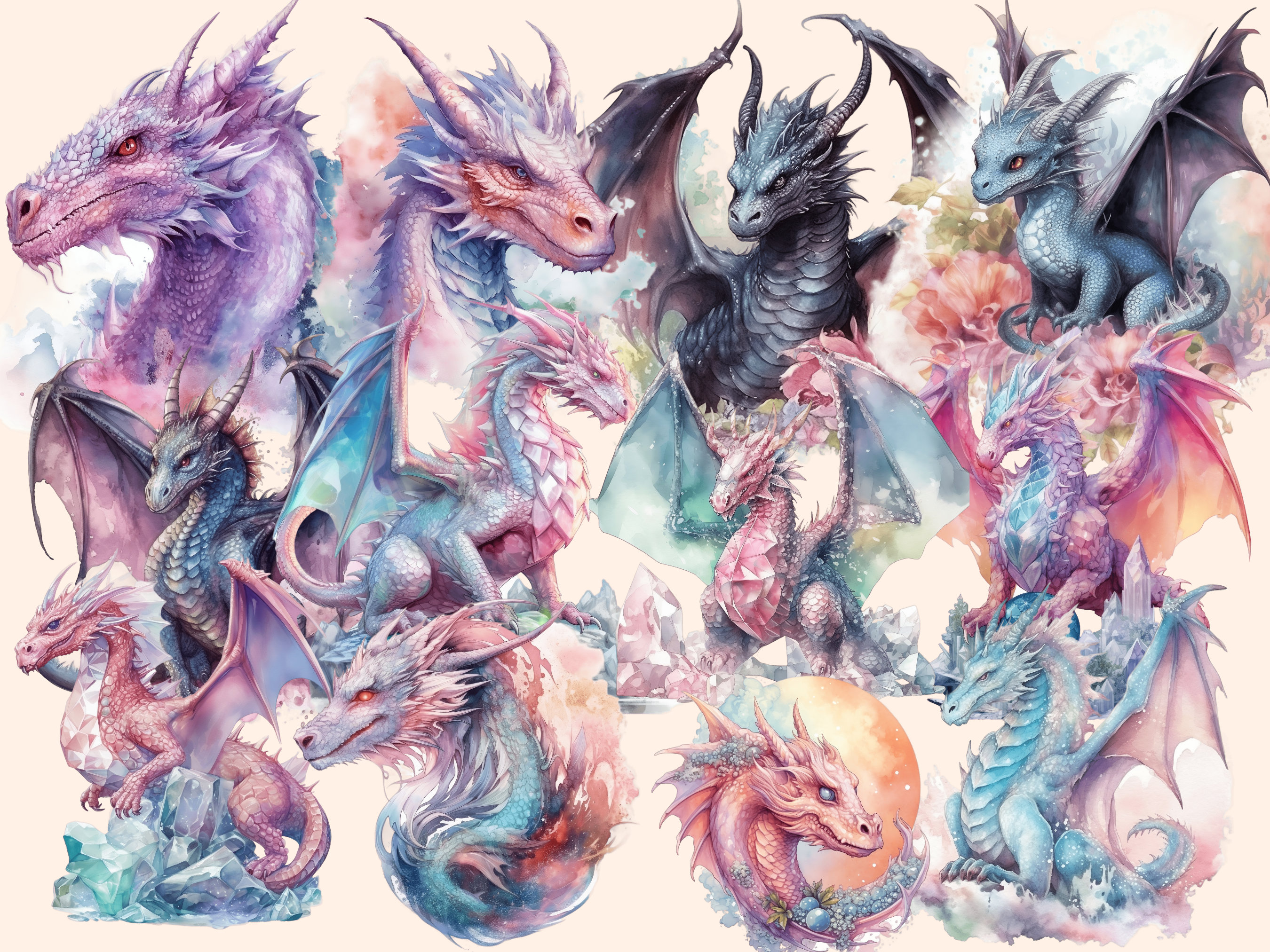 Elemental Dragons Watercolor Clipart Bundle 115 Magical - Etsy Australia