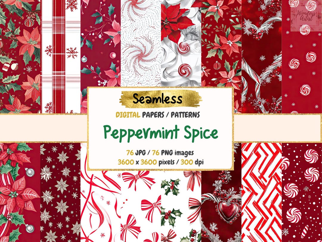 Peppermint Spice Digital Paper: Festive Holiday Patterns (commercial ...