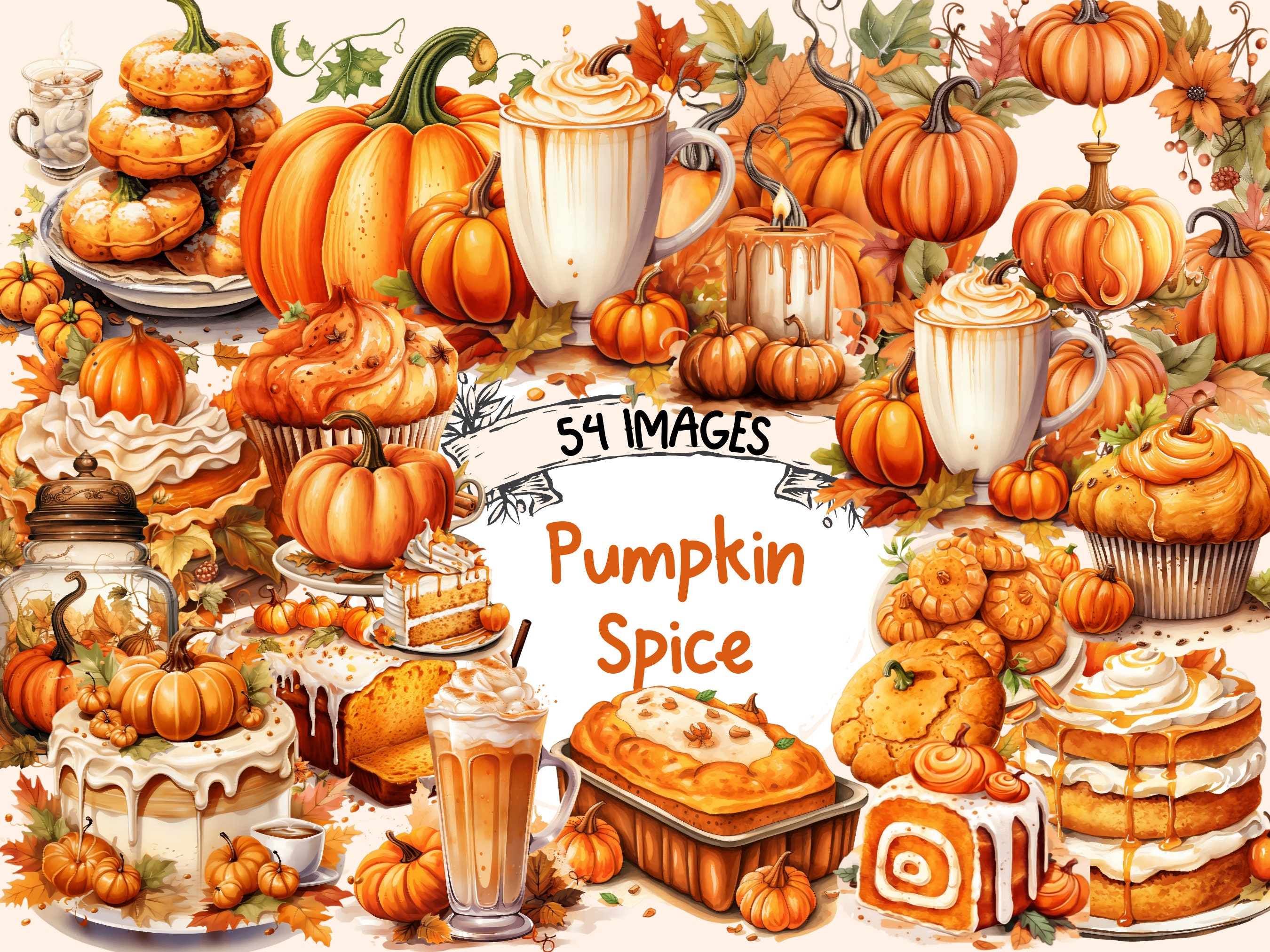 Pumpkin Spice Clipart: 54 Fall PNG Images (digital Download) - Etsy