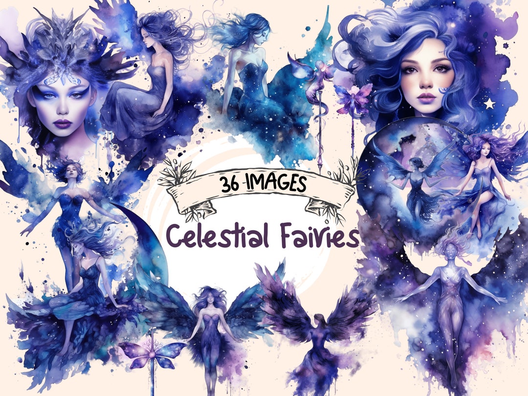 Celestial Fairies Watercolor Clipart Bundle - 36 Magical Fairytale ...