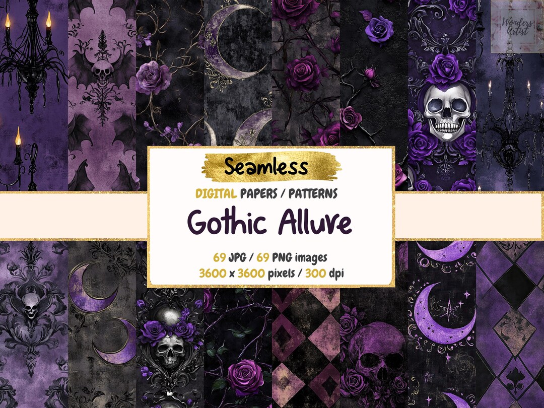 Gothic Allure Seamless Digital Paper - Dark Goth Textures, Mystical ...