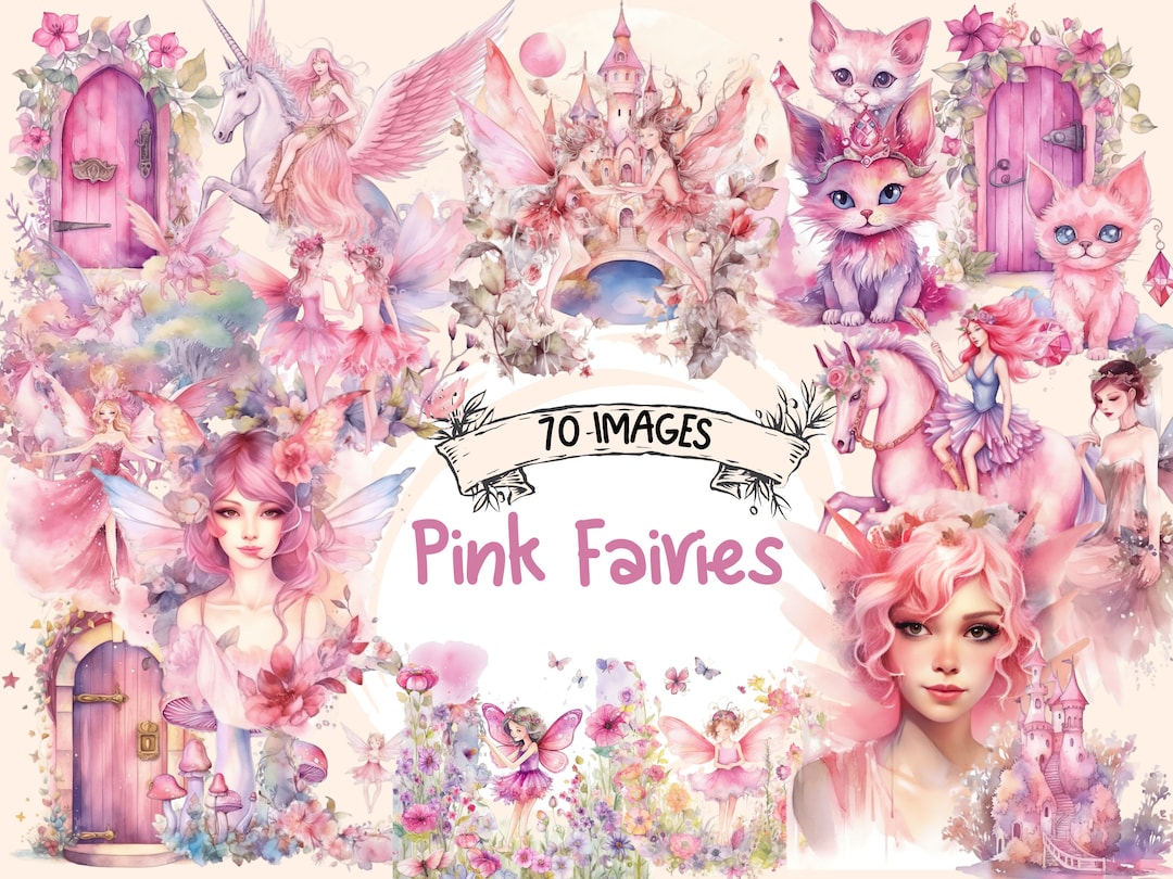 Pink Fairies Watercolor Clipart - 70 Magical Enchanting Fairy ...