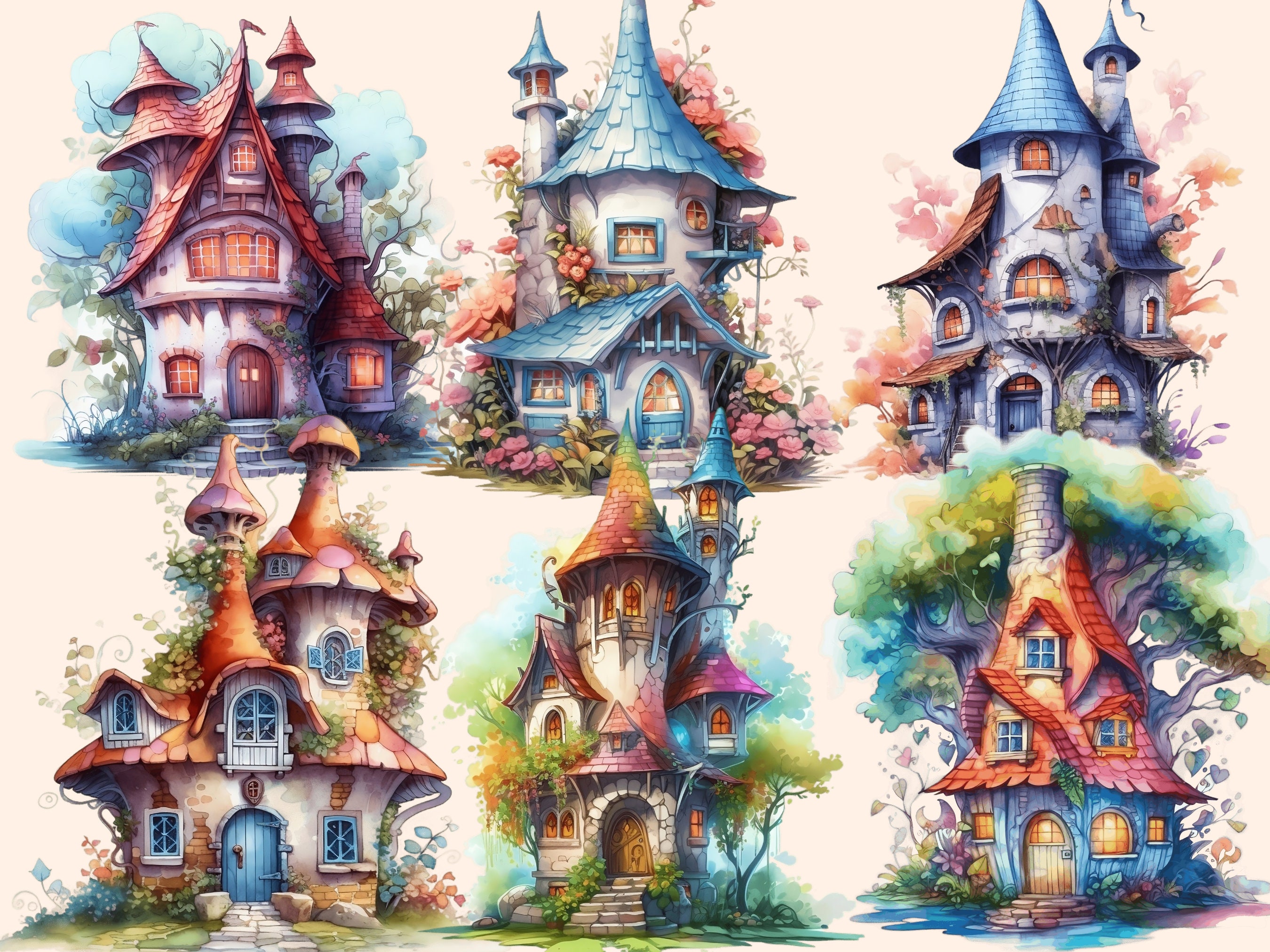 Fairy Houses Watercolor Clipart Bundle 63 Magical Fairytale - Etsy ...